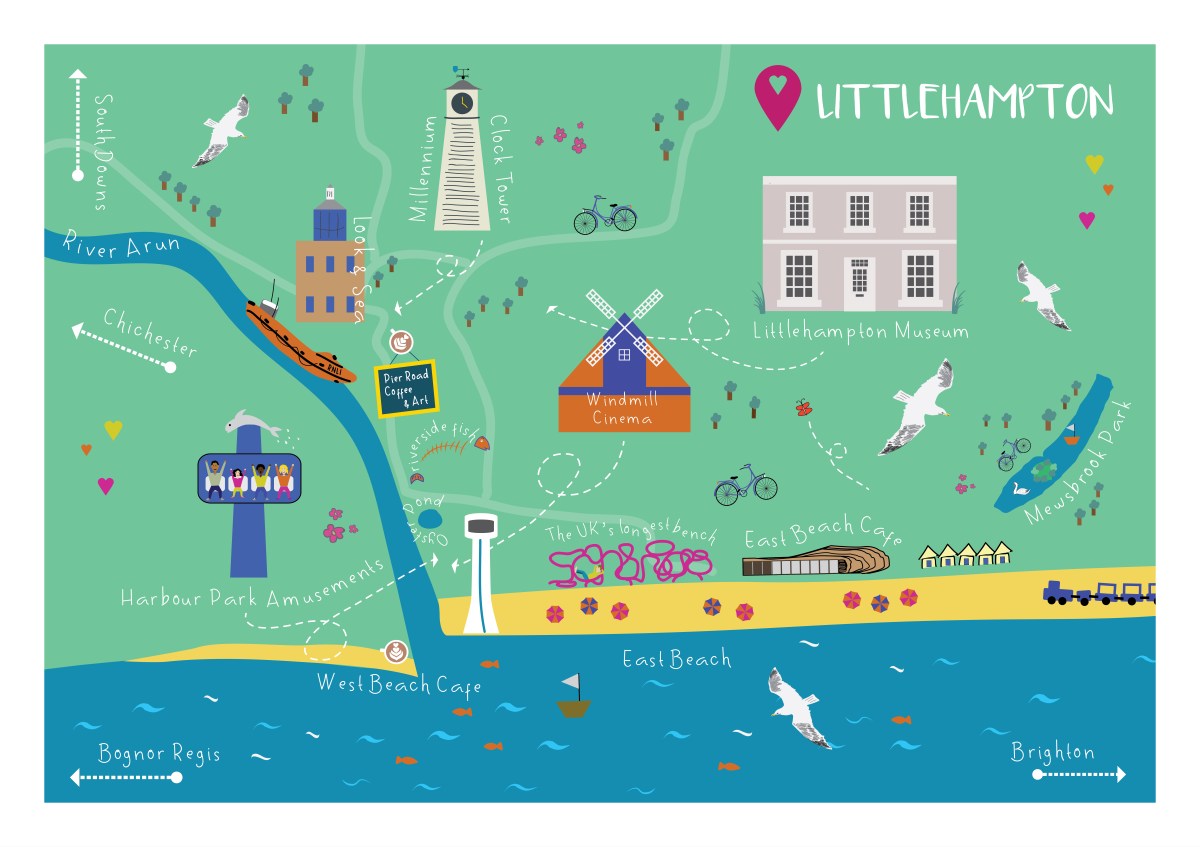 Littlehampton Illustrated Map – Map My Love